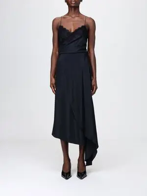 Moschino Satin Midi Dress With Lace Inserts - Black