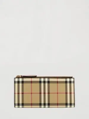Burberry Coated Cotton Wallet With Vintage Check Print - Brown