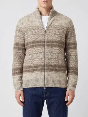 Brunello Cucinelli Striped Turtleneck Zip-up Cardigan - Beige