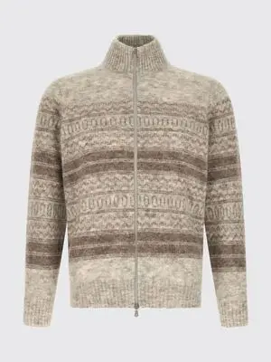 Brunello Cucinelli Striped Turtleneck Zip-up Cardigan - Beige