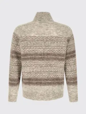 Brunello Cucinelli Striped Turtleneck Zip-up Cardigan - Beige
