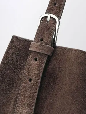 TOTEME Suede Leather Tote Bag With Adjustable Handle And Embossed Logo - Brown