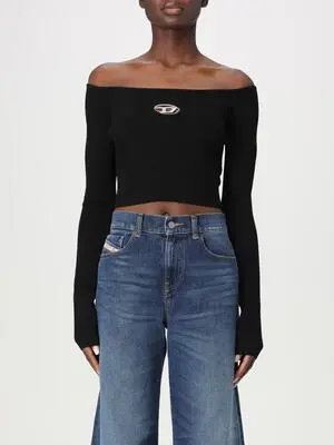 DIESEL® Cropped Ribbed Long Sleeve Top - Black