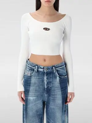DIESEL® Cropped Ribbed Long Sleeve Top - White