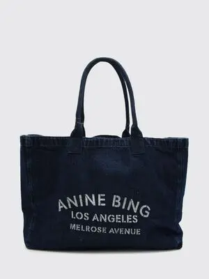 ANINE BING Large Cotton Denim Tote Bag With A Printed Logo - Blue