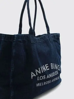 ANINE BING Cotton Denim Tote Bag With Printed Logo