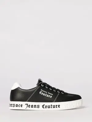 Versace Leather Sneakers With Logo - Black