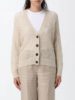 Brunello Cucinelli Open-knit Wool-blend Cardigan With Sequins And V-neck - Ivory