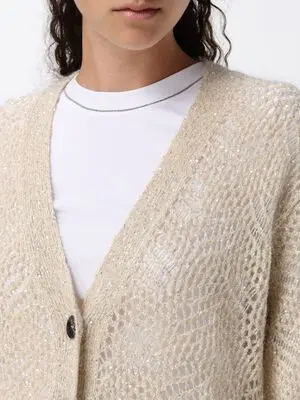 Brunello Cucinelli Open-knit Wool-blend Cardigan With Sequins And V-neck