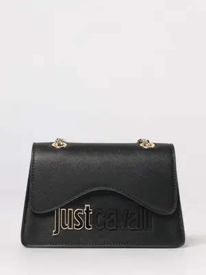 Just Cavalli Saffiano Leather Shoulder Bag With Logo - Black