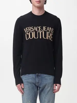 Versace Cotton And Cashmere Sweater With Logo - Black