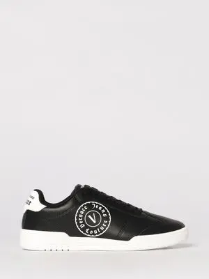 Versace Leather Sneakers With Printed Logo - Black