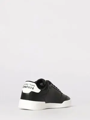 Versace Leather Sneakers With Printed Logo - Black