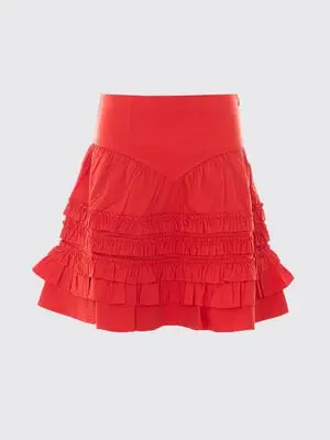 GANNI Embroidered Cotton Ruffle Mini Skirt - Red