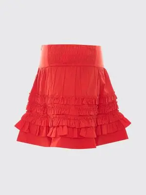 GANNI Embroidered Cotton Ruffle Mini Skirt - Red