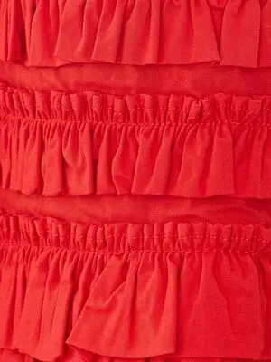 GANNI Embroidered Cotton Ruffle Mini Skirt - Red