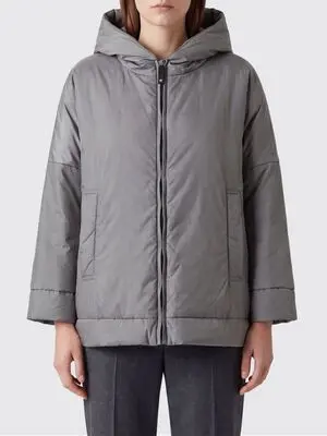 Max Mara Hooded Short Down Jacket In Technical Fabric With Dropped Shoulders - Grey