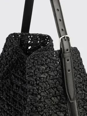 TOTEME Crochet Raffia Shoulder Bag - Black
