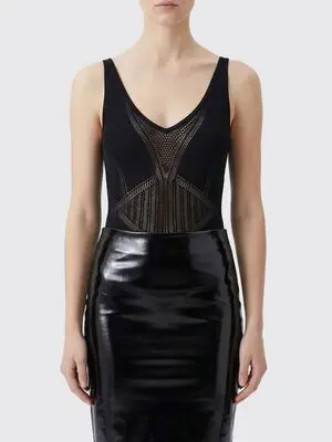 Elisabetta Franchi Perforated Knit Bodysuit Top - Black