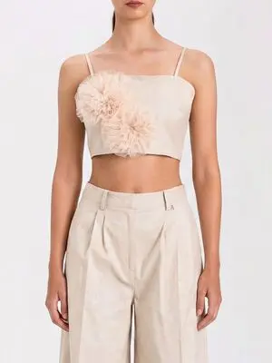 TWINSET Crop Top With Tulle Flower - Beige