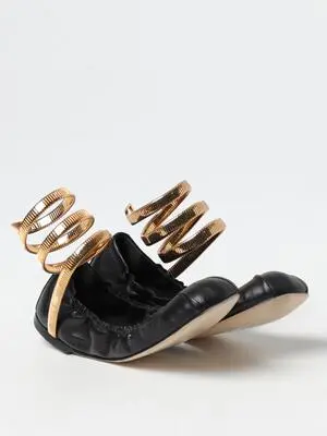 Rene Caovilla Leather Ballet Flats With Gold Spiral Detailing