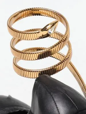 Rene Caovilla Leather Ballet Flats With Gold Spiral Detailing
