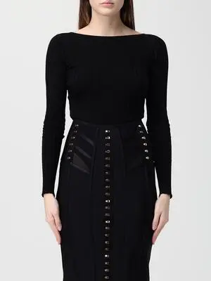 Elisabetta Franchi Transparent Viscose Knit Bodysuit - Black