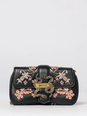 Just Cavalli Synthetic Leather Bag With Floral Embroidery - Black