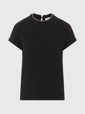 Brunello Cucinelli Stretch Cotton Crew Neck T-shirt With Monili Embroidery - Black