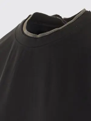 Brunello Cucinelli Stretch Cotton Crew Neck T-shirt With Monili Embroidery - Black