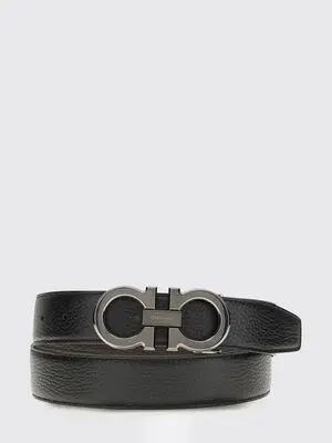 FERRAGAMO Gancini Grained Calfskin Leather Belt - Black