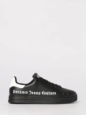 Versace Leather Sneakers With Logo Print - Black
