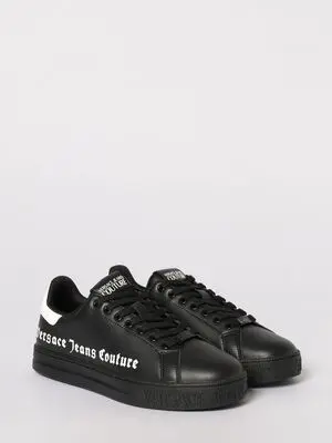 Versace Low Top Leather Sneakers With Logo Print - Black