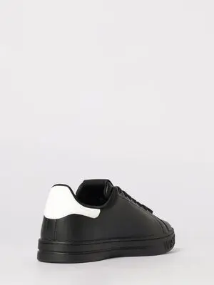 Versace Low Top Leather Sneakers With Logo Print - Black
