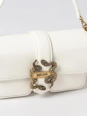 Just Cavalli Faux Leather Shoulder Bag With Snake Clasp - White