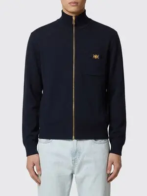 Versace Cotton And Cashmere Cardigan With Logo - Blue
