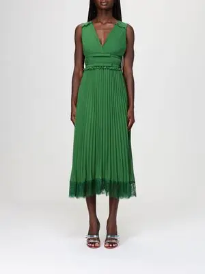 SELF-PORTRAIT Pleated Crêpe Midi Dress - Green