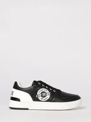 Versace Leather Sneakers With Printed Logo - Black