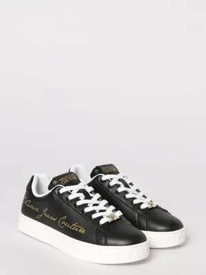 Versace Leather Sneakers With Logo Detailing - Black