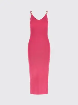 Versace Ribbed Midi Dress With Strap Detail - Fuchsia