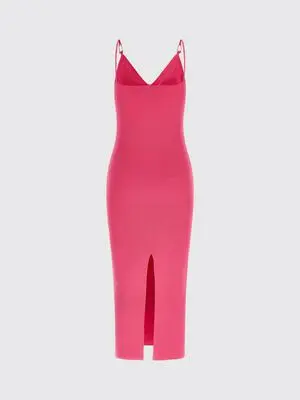 Versace Ribbed Midi Dress With Strap Detail - Fuchsia