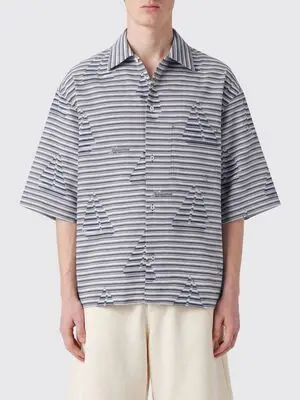 Jacquemus The Plage Striped Graphic Print Cotton Bowling Shirt - Blue