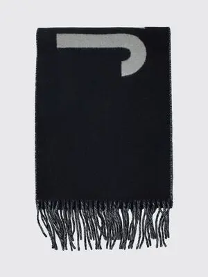Jacquemus Cotton Scarf With Contrasting Jacquard Logo And Fringed Edges - Black
