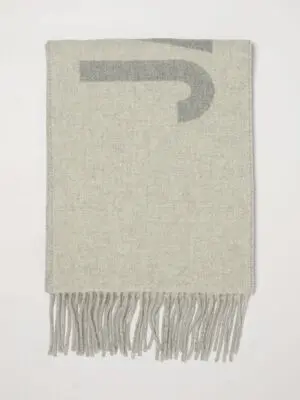 Jacquemus Cotton Scarf With Contrasting Jacquard Logo And Fringed Edges - Grey