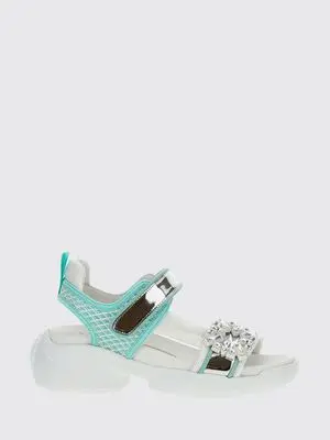 ROGER VIVIER Viv' On The Run Mesh And Patent Leather Sandals With Jewel Buckle - White