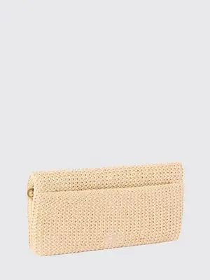 Pinko Love Bag Click Soft Horizontal Classic Raffia Clutch - Natural