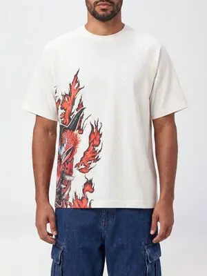 Y3 Cotton Crewneck T-shirt With Contrast Graphic Print On The Chest - White
