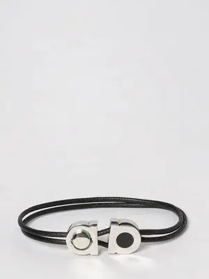 FERRAGAMO Gancini Leather And Brass Bracelet - Black