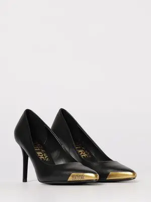 Versace Leather Stiletto Pumps With Metal Toe Cap