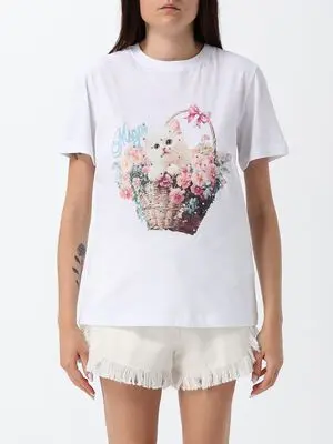 MSGM Short-sleeved Cotton T-shirt With Logo And Rhinestone Application - White